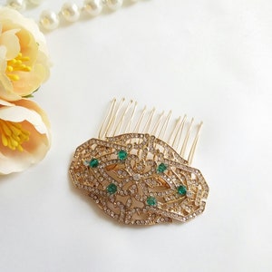 Gold Crystal Green Hair Comb Small Gold Hair Clip Gold Green - Etsy