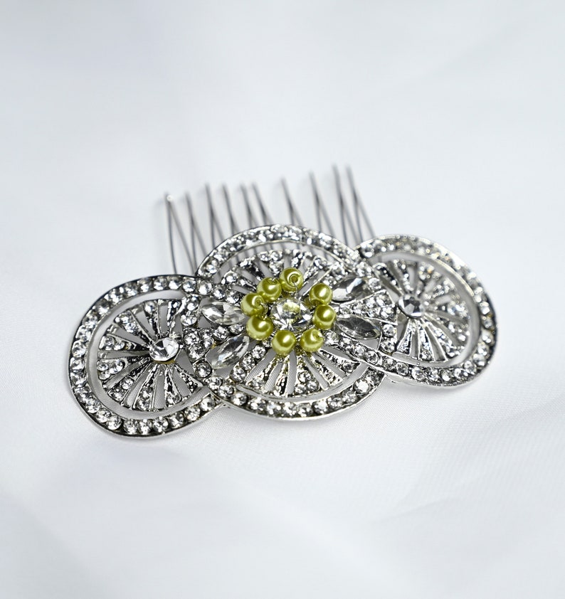 Art Deco Chartreuse Hair Comb Edwardian Silver Hair Comb With ...