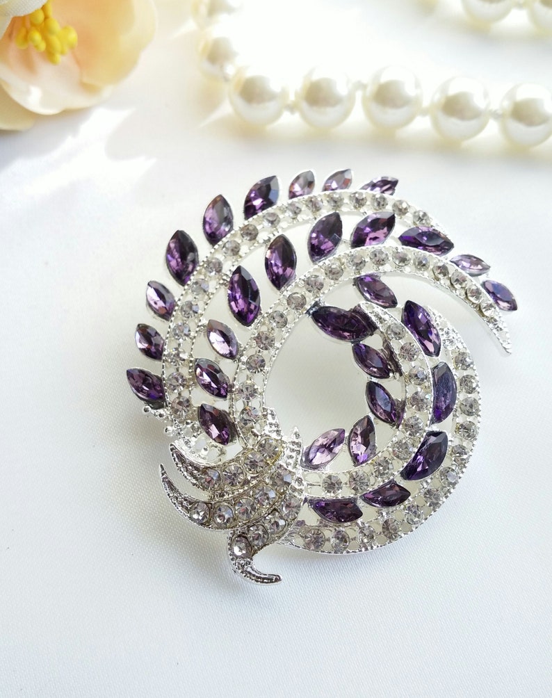 Purple Wedding Hair Clip Amethyst Brooch Art Deco Brooch Into | Etsy