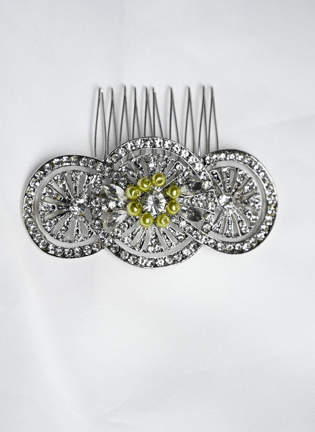 Art Deco Chartreuse Hair Comb Edwardian Silver Hair Comb With ...