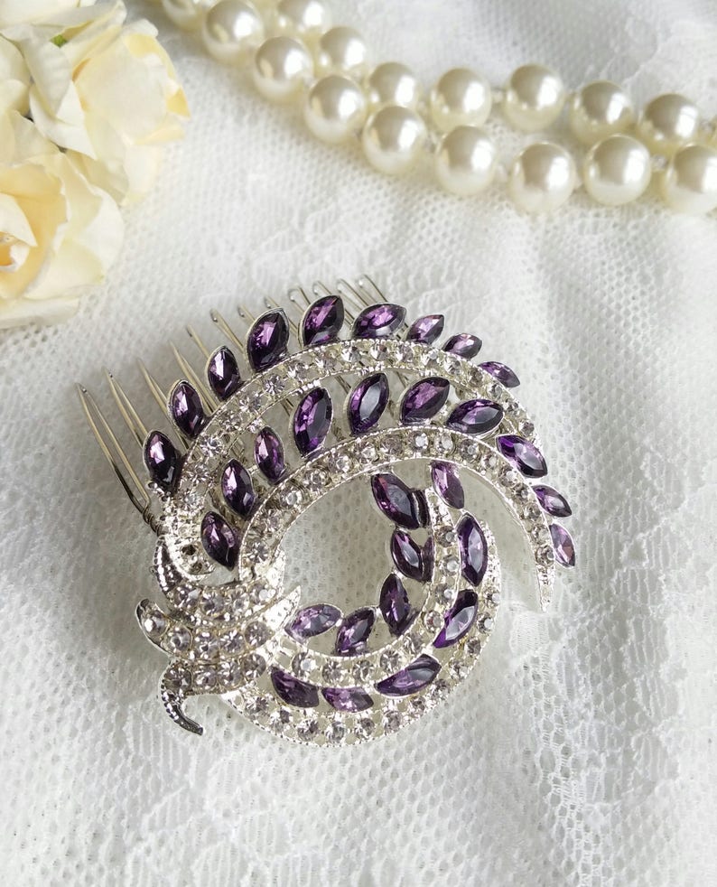 Purple Wedding Hair Clip Amethyst Brooch Art Deco Brooch Into | Etsy