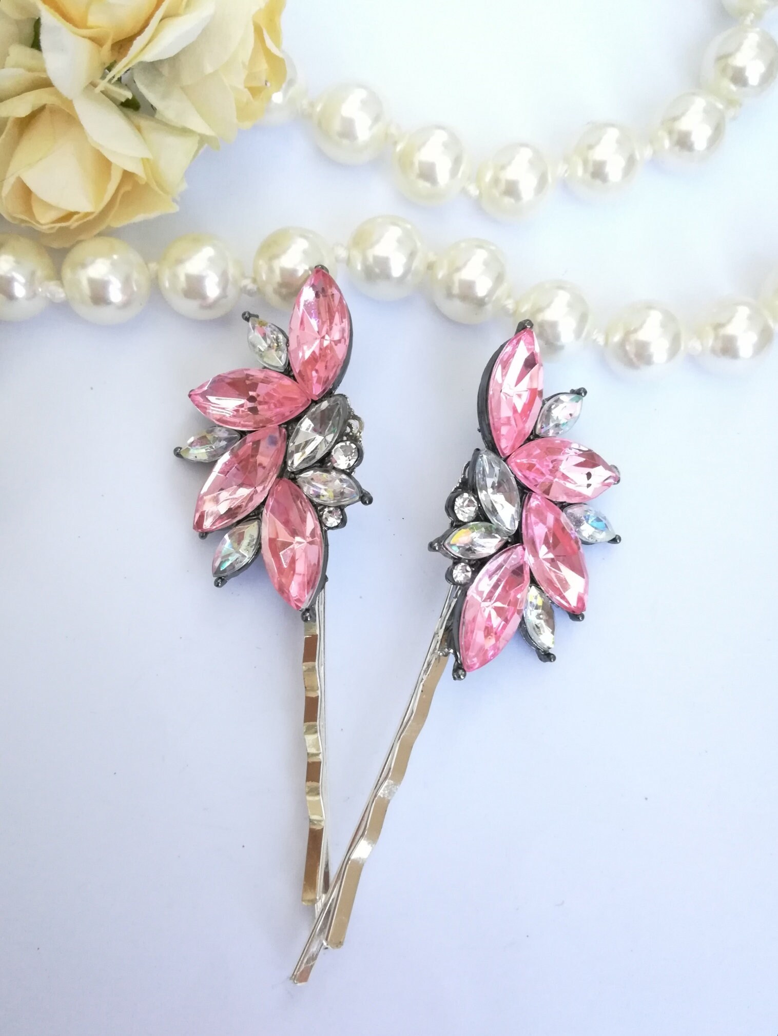 Candy Pink Hair Pin Iridescent Pink Jewel Hair Pin Pink Bridal - Etsy