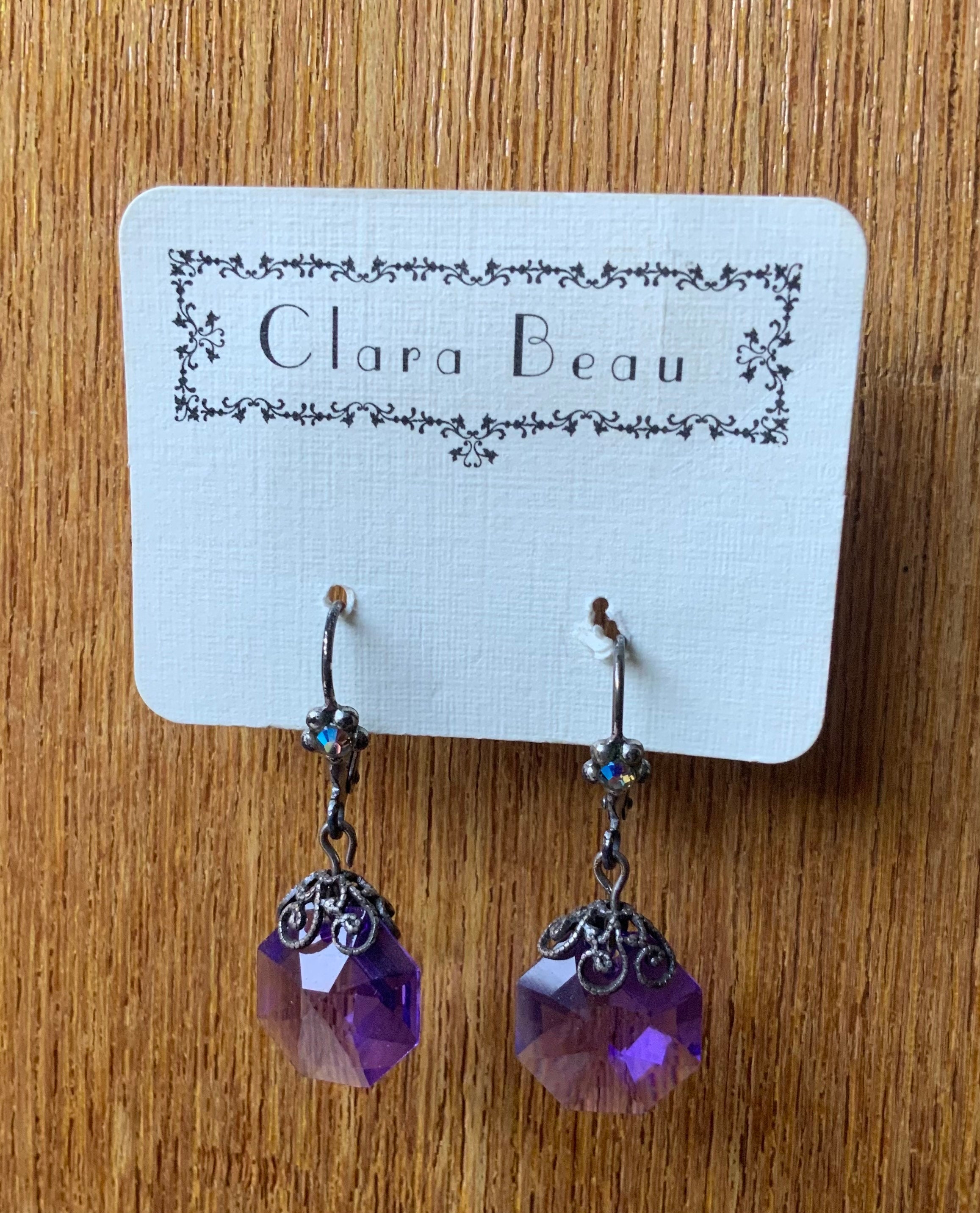 Earthstarbazaar Clara Beau Purple Earrings with Delicate Metal Detail Rhinestone Art Nouveau