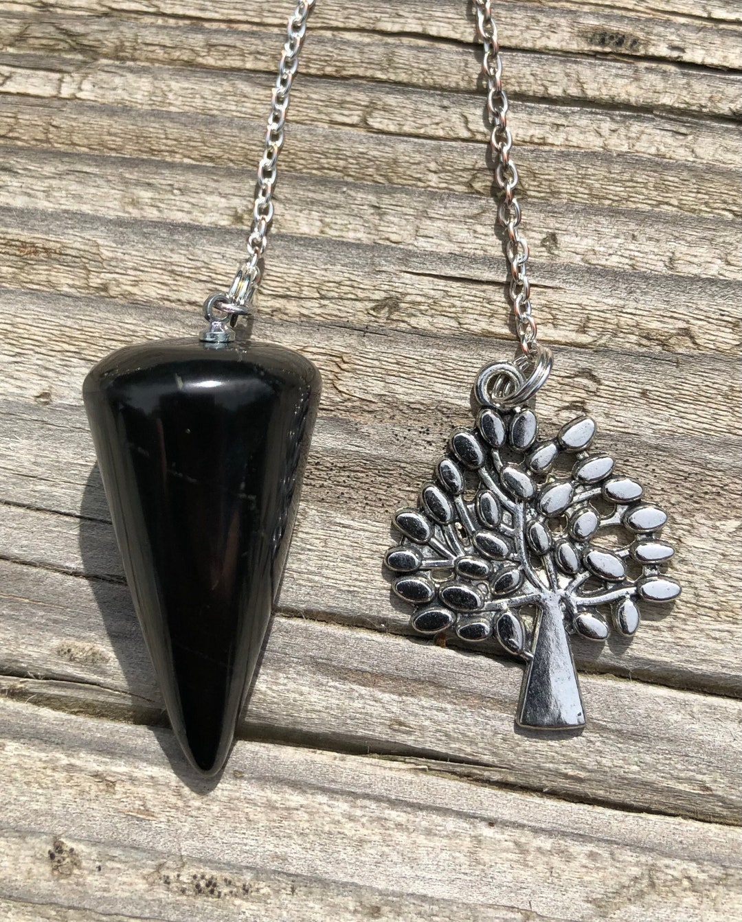 Onyx Pendulum With Silver Tree Charm (#9) - Etsy