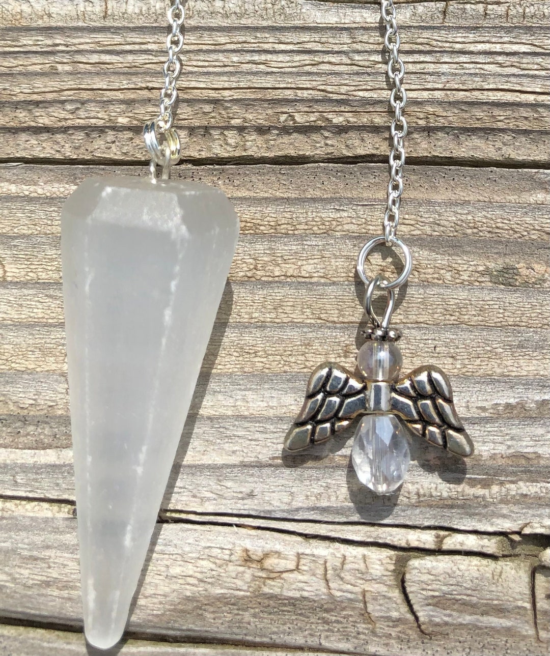 Selenite Pendulum With Angel Bead 20 - Etsy