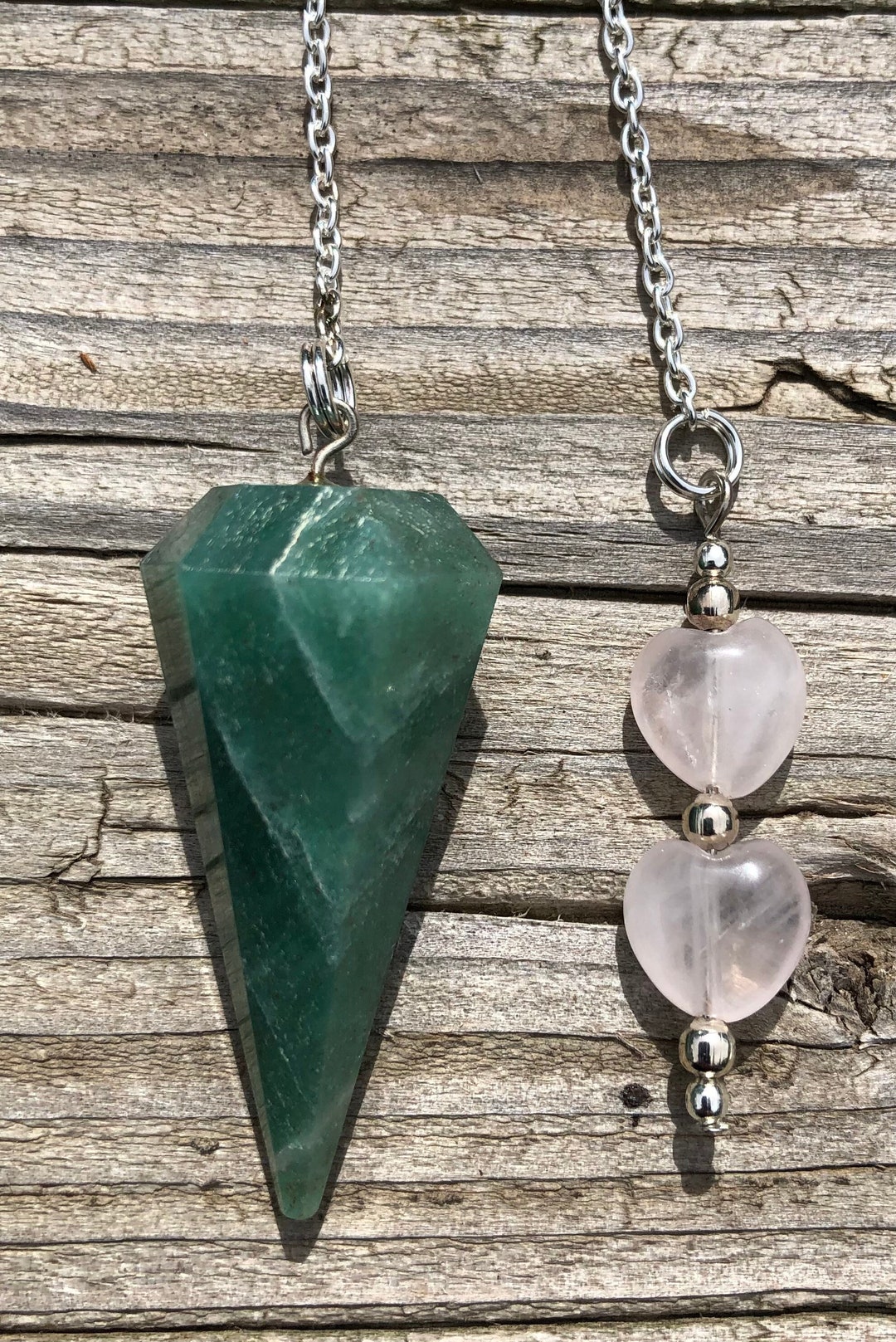 Green Aventurine Pendulum With Rose Quartz Heart Beads (#41) - Etsy