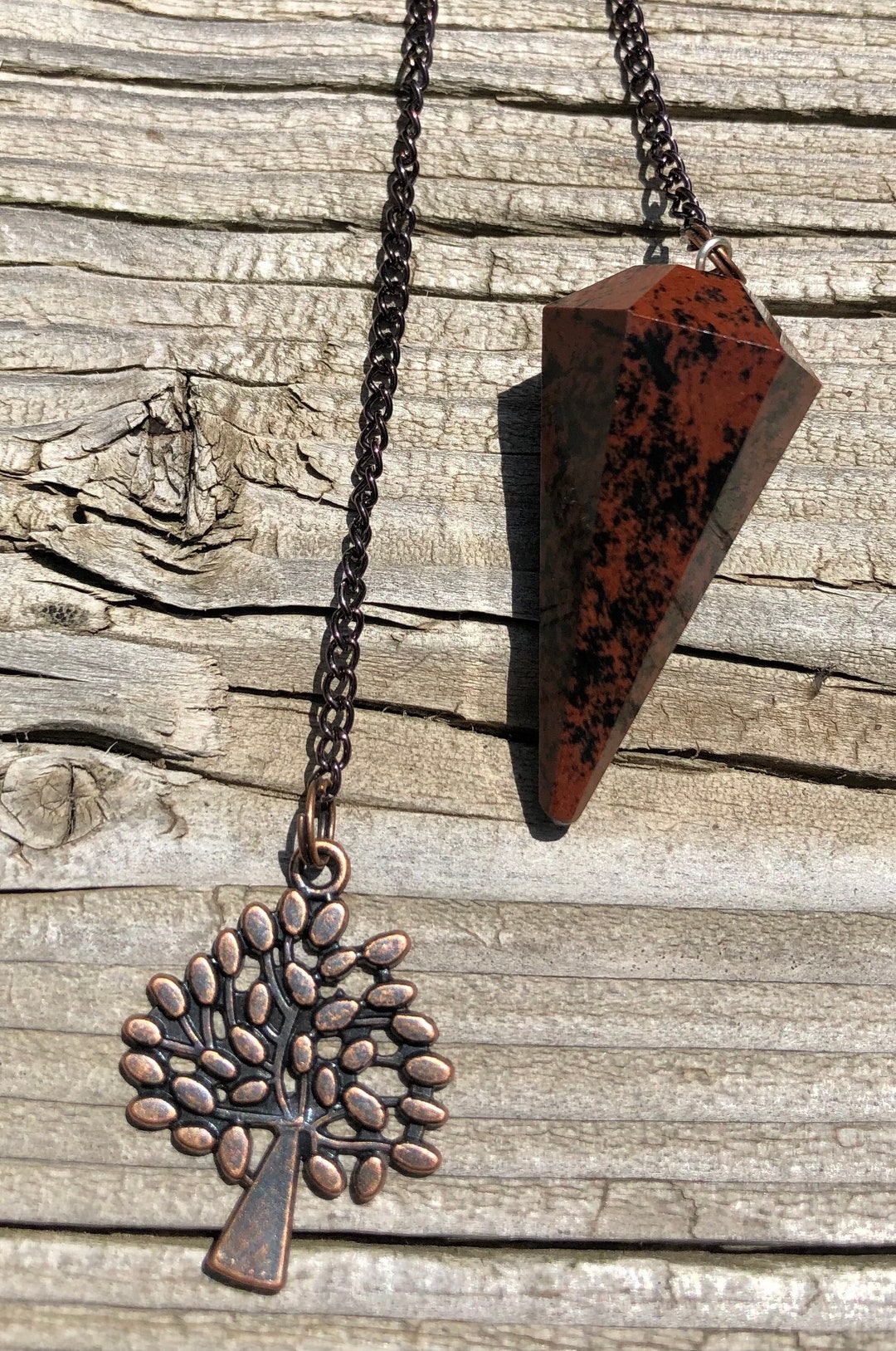 Mahogany Obsidian Pendulum With Antique Copper Tree (#16) - Etsy