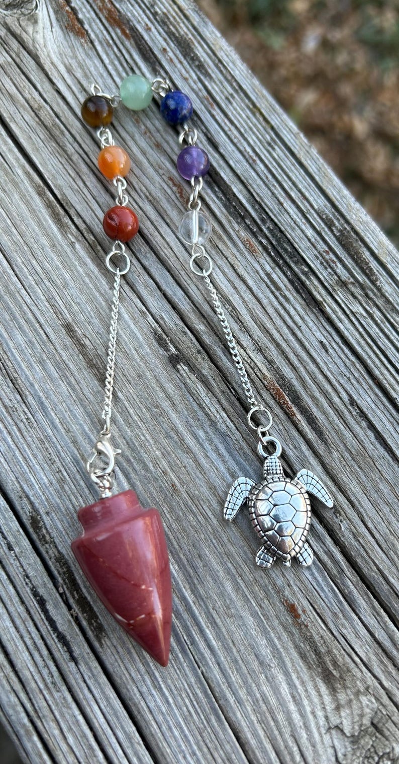 Mookaite Jasper Pendulum With Silver Turtle Charm (#63) - Etsy