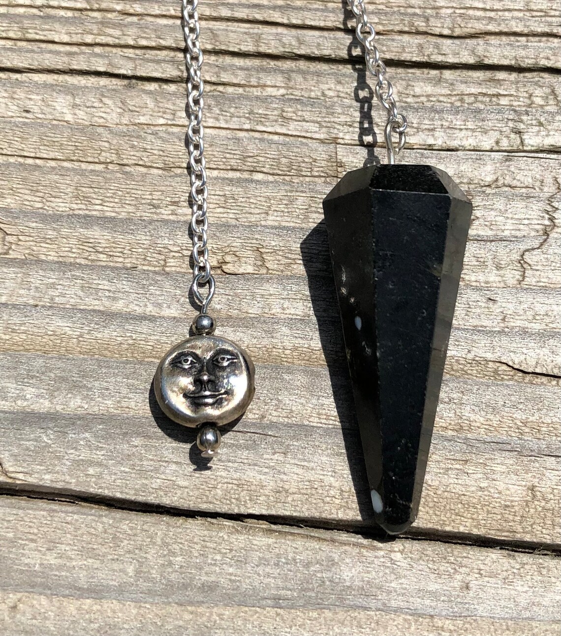 Black Obsidian Pendulum With Silver Moon Face Bead (#19) - Etsy