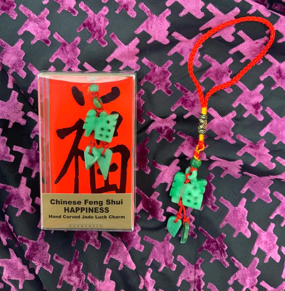 Chinese Feng Shui Happiness Charm, Hand Carved Jade Luck Charm, Chinese ...
