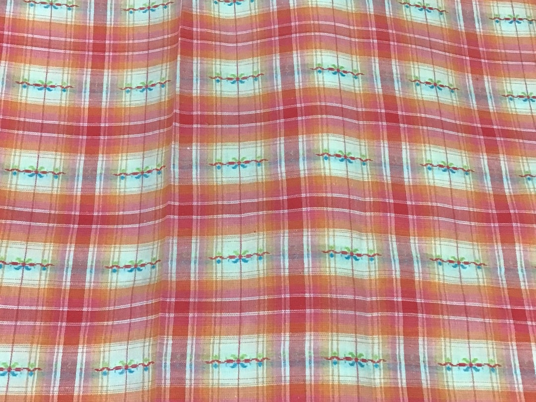5 Yards Pink Orange Plaid Dress Fabric - Etsy