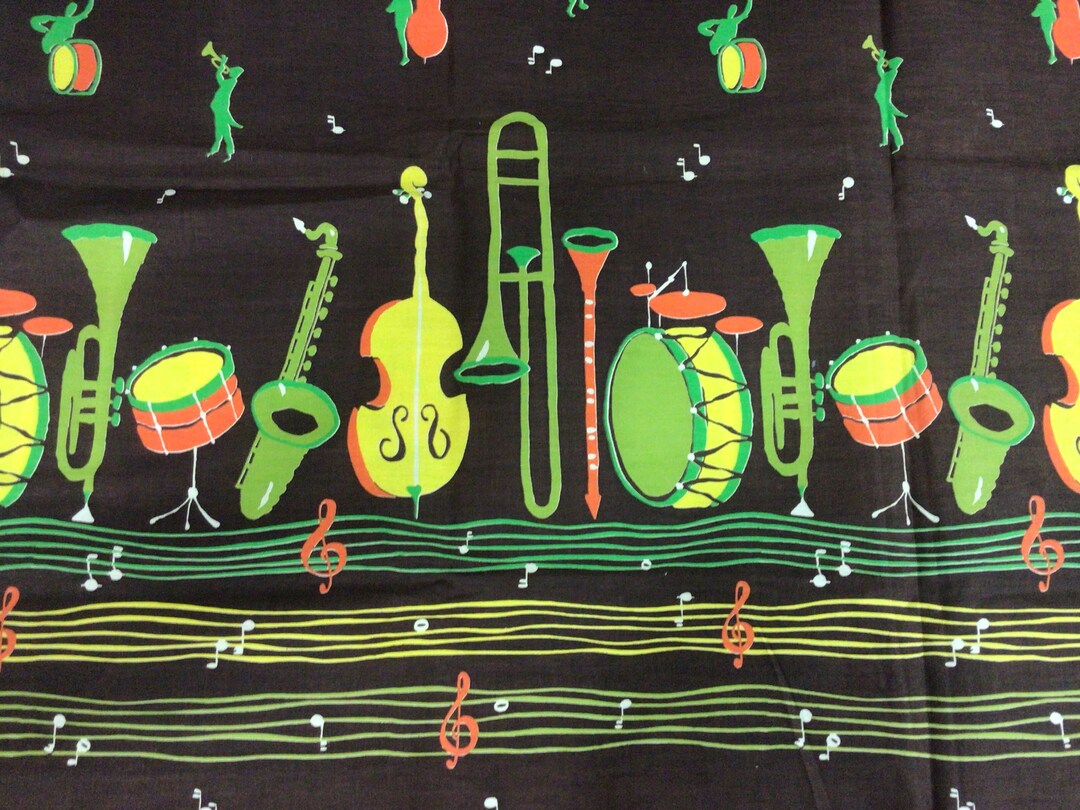 2 Yards Great Vintage Fabric Musical Instruments - Etsy