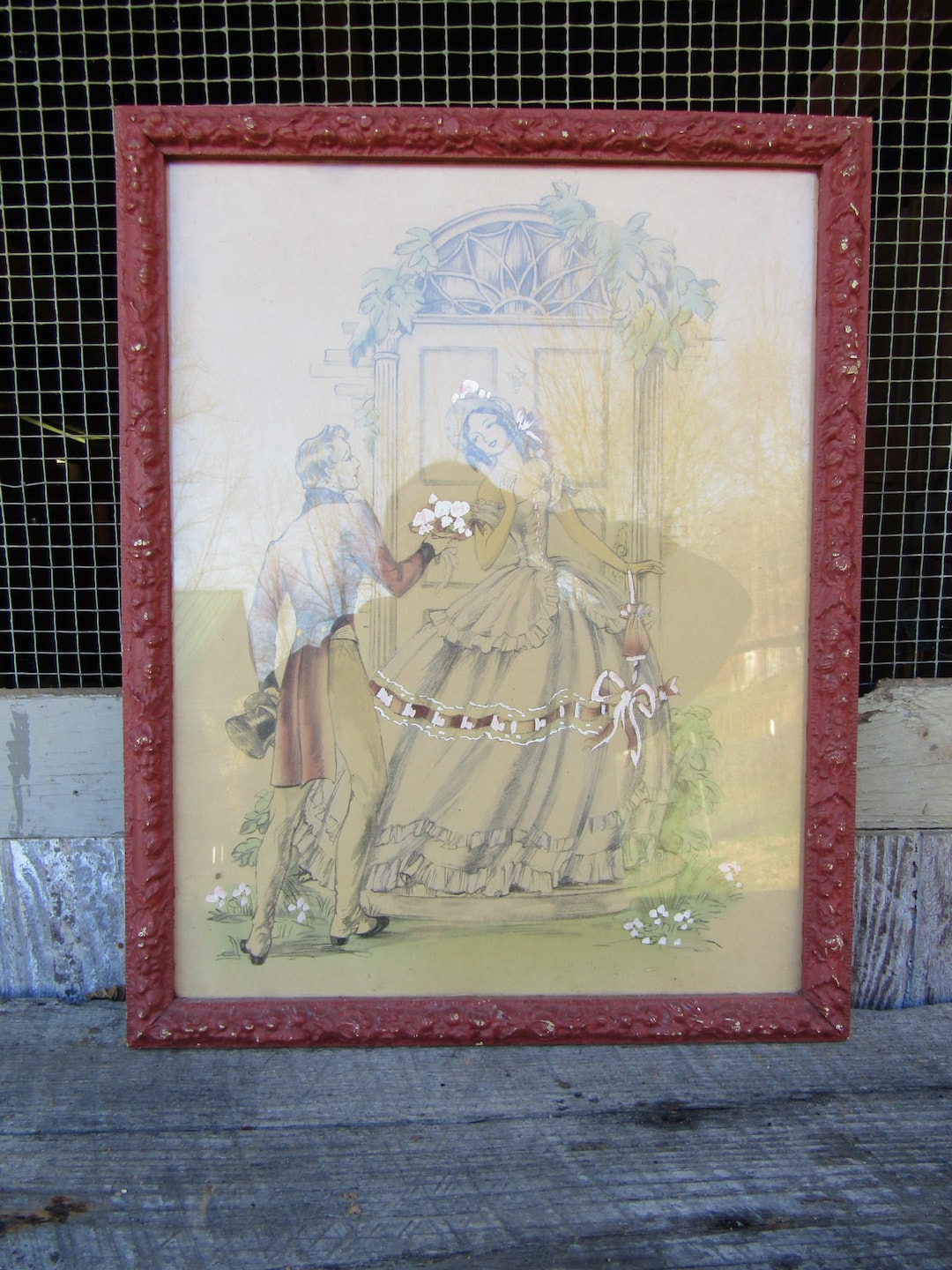 Vintage Southern Belle Framed Drawing - Etsy