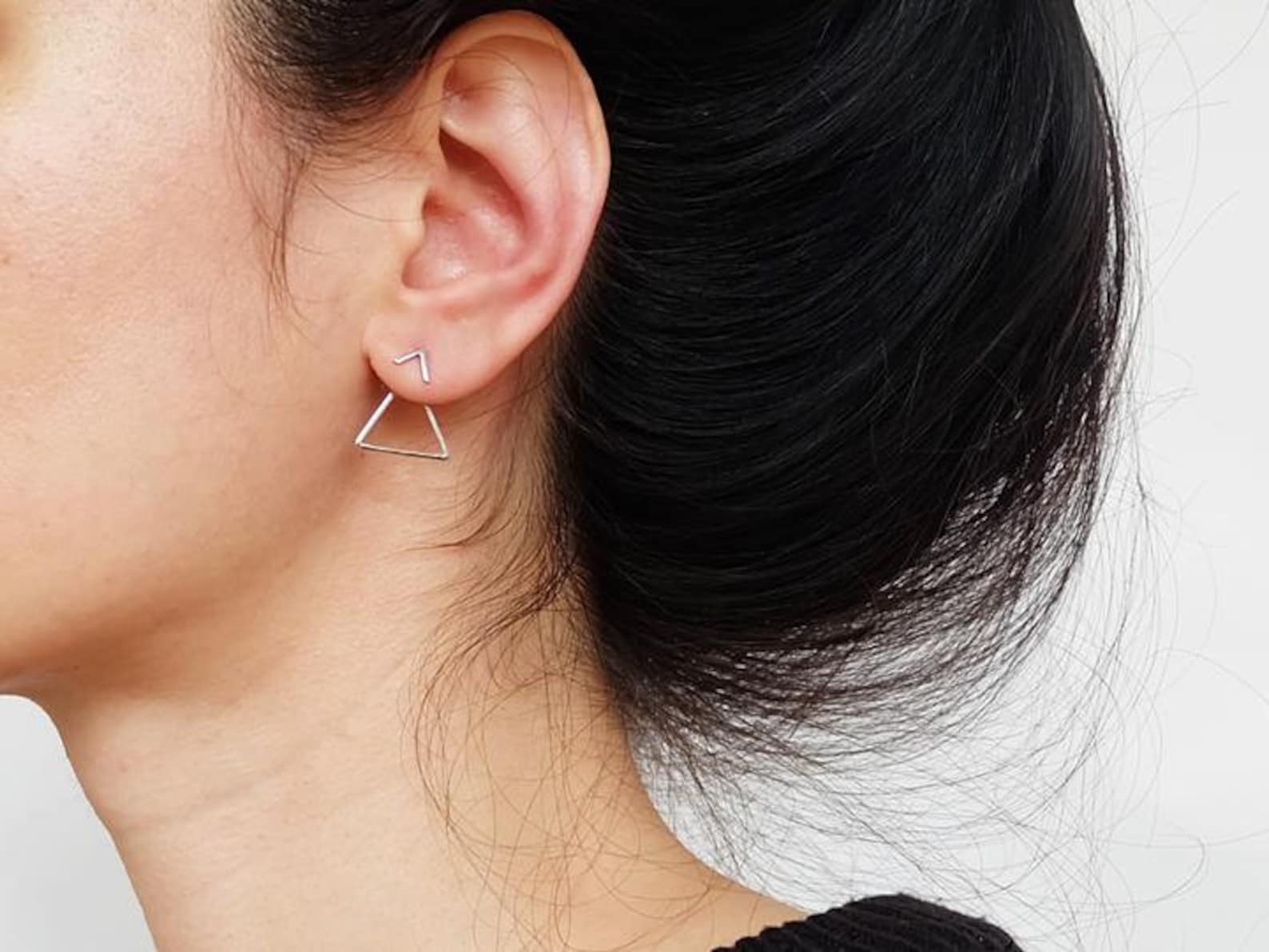 Two Way Triangle Earring, Triangle Earring, Ear Jacket Earrings, Ear ...