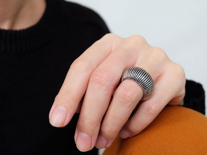 LINE DOME RING line ring oxidized ring silver ring | Etsy