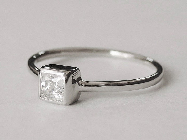 Classic Solitaire Square Ring Solitaire Ring Geometric - Etsy