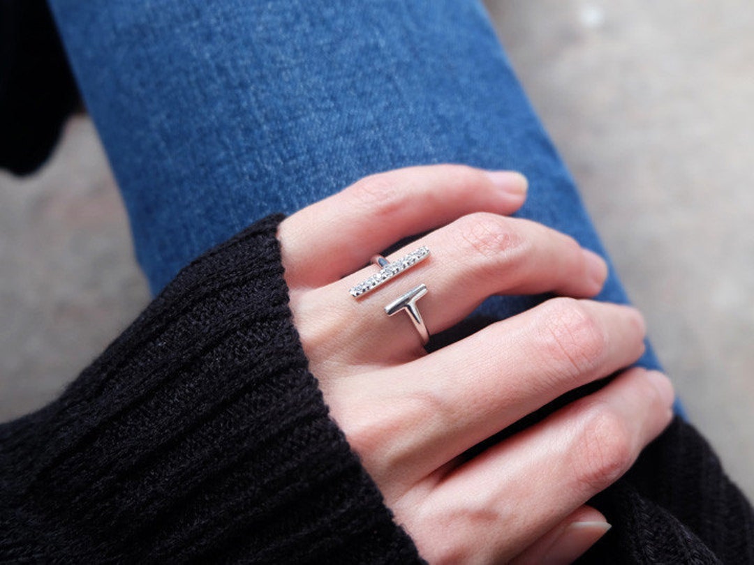 Parallel Bar Ring, Parallel Ring, Long Silver Bar Ring, Open Ring ...