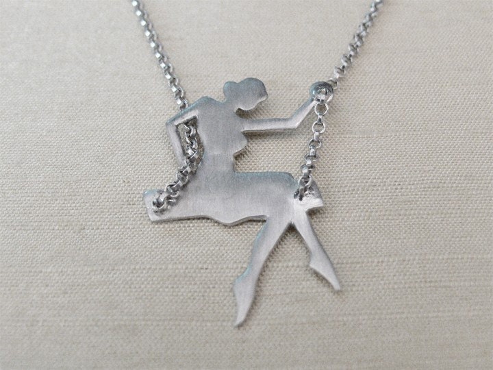 Girl on Swing Necklace, Dainty Necklace, Swinging Girl, Swing Necklace ...