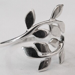 Leaf Ring, Flower Ring, Nature Ring, Wrap Ring, Adjustable Ring, Silver ...