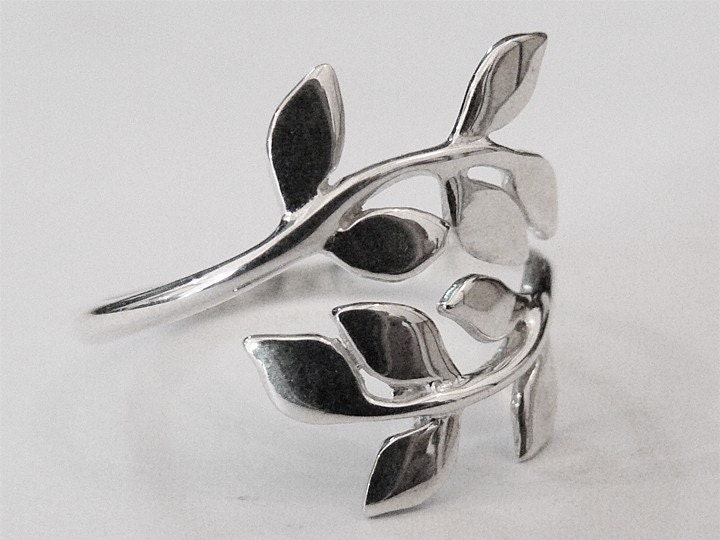 Leaf Ring, Flower Ring, Nature Ring, Wrap Ring, Adjustable Ring, Silver ...