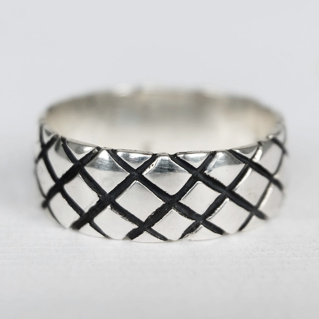 Men Ring, Grid Ring, Oxidized Silver Ring, Band Ring, Black Ring, Rope ...