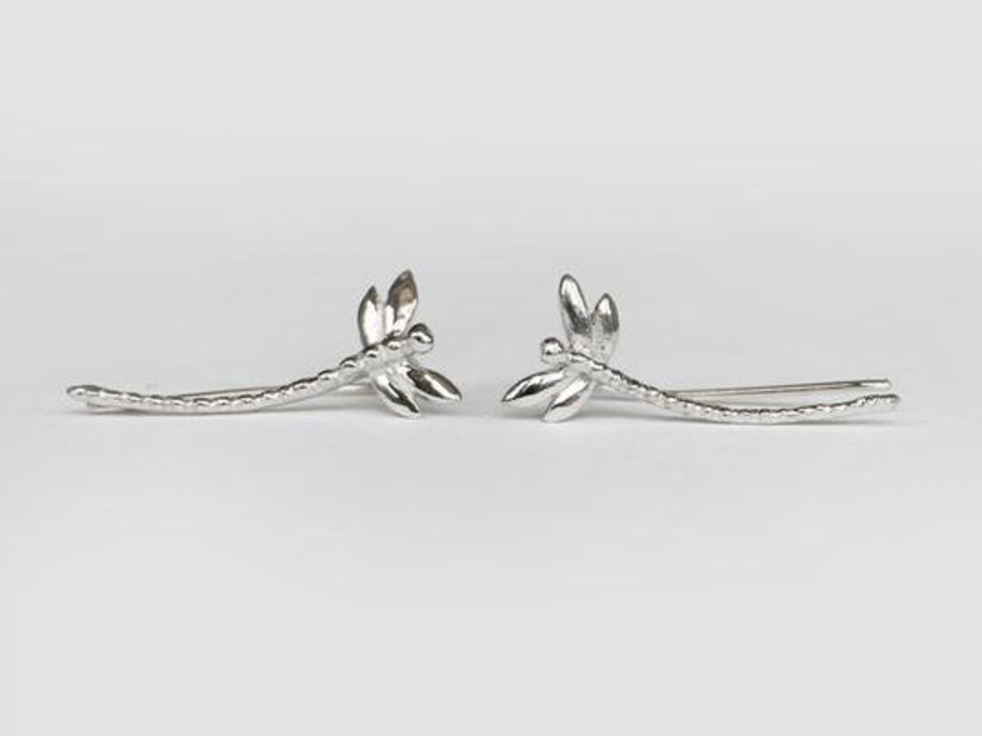 Dragonfly Earrings, Silver Dragonfly Earrings, Dragonfly Climber ...