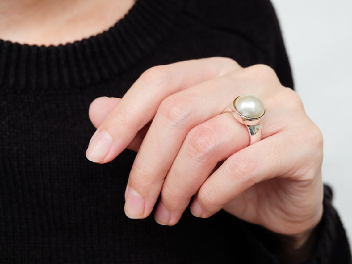 LARGE PEARL RING Pearl Ring White Pearl Ring Big Pearl - Etsy