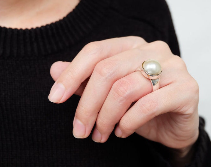 LARGE PEARL RING Pearl Ring White Pearl Ring Big Pearl - Etsy