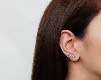 bar curved earrings ear climber earrings long ear climber