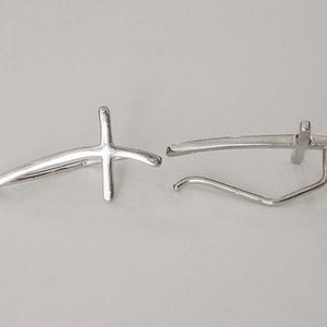 Sideway Cross Earrings, Minimalist Earring, Line Earrings, Silver Cross ...