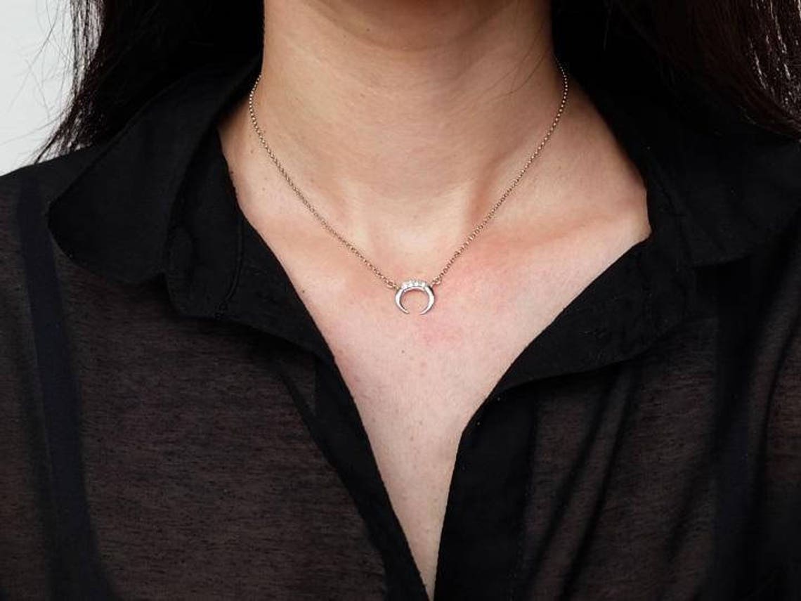 Horn Layered Necklace, Horn Necklace, Dainty Horn Choker Necklace ...