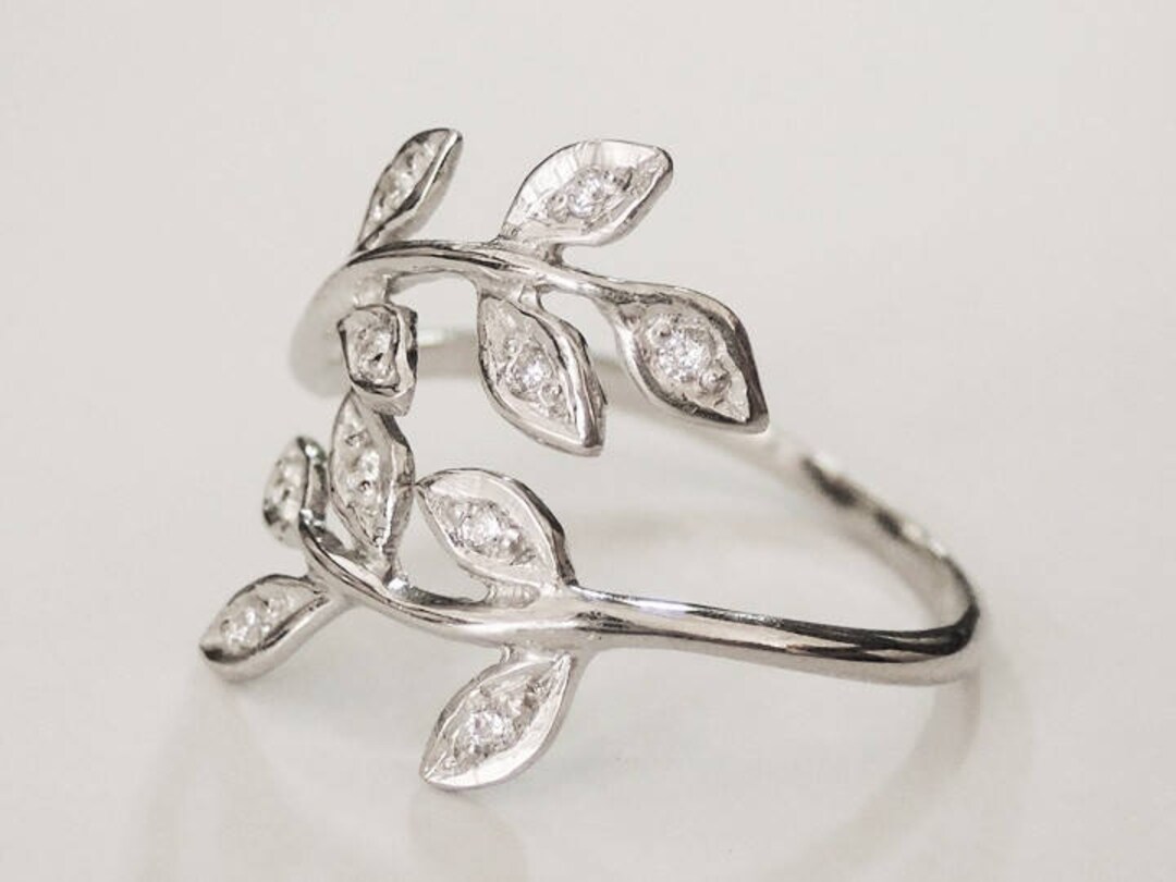 Cz Leaf Ring, Flower Ring, Nature Ring, Wrap Ring, Adjustable Ring ...