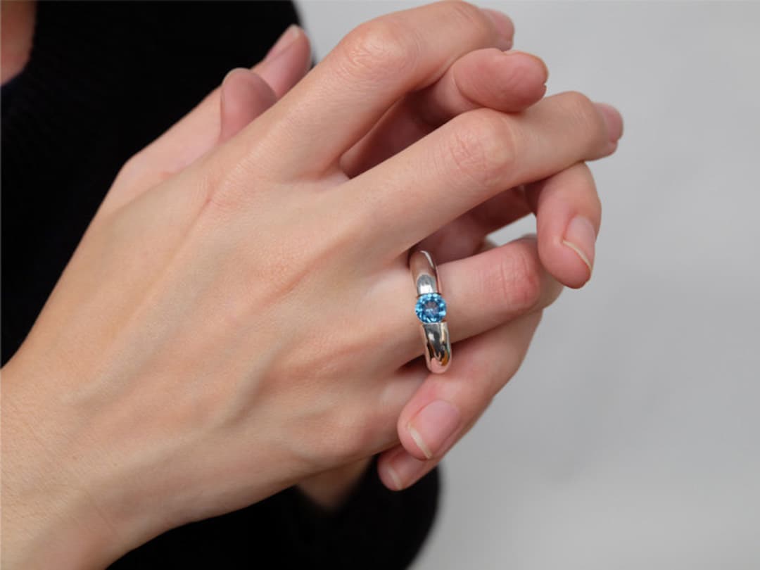 TOPAZ BAND RING, Sterling Silver Blue Topaz Ring, Blue Topaz Ring ...