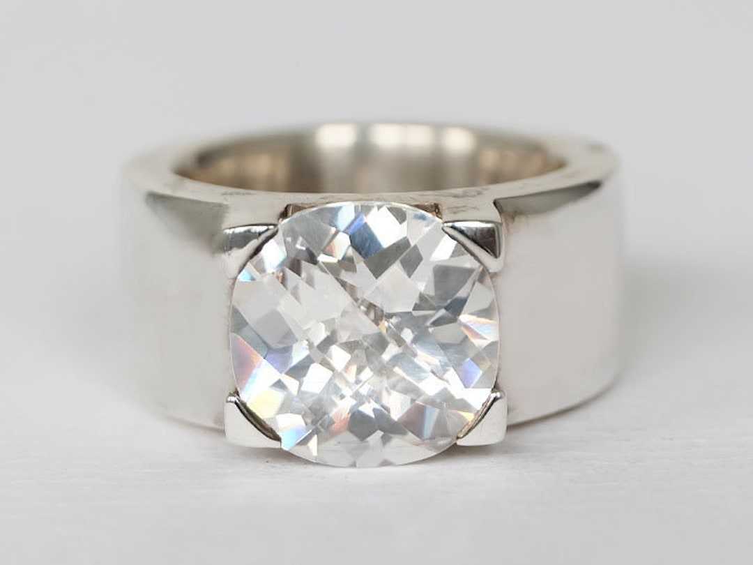 WHITE ZIRCONIA RING, Cubic Zirconia Ring, Wide Ring, Silver Wide Ring ...