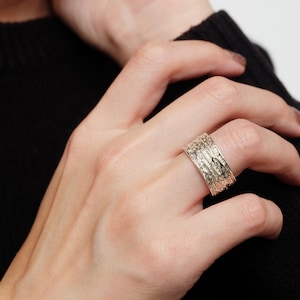 HAMMERED TEXTURE RING, Hammered Ring, Rough Ring, Solid Silver Ring ...