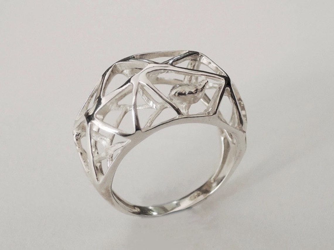 Bird in Cage Ring Bird Ring Sparrow Ring Animal Jewelry | Etsy