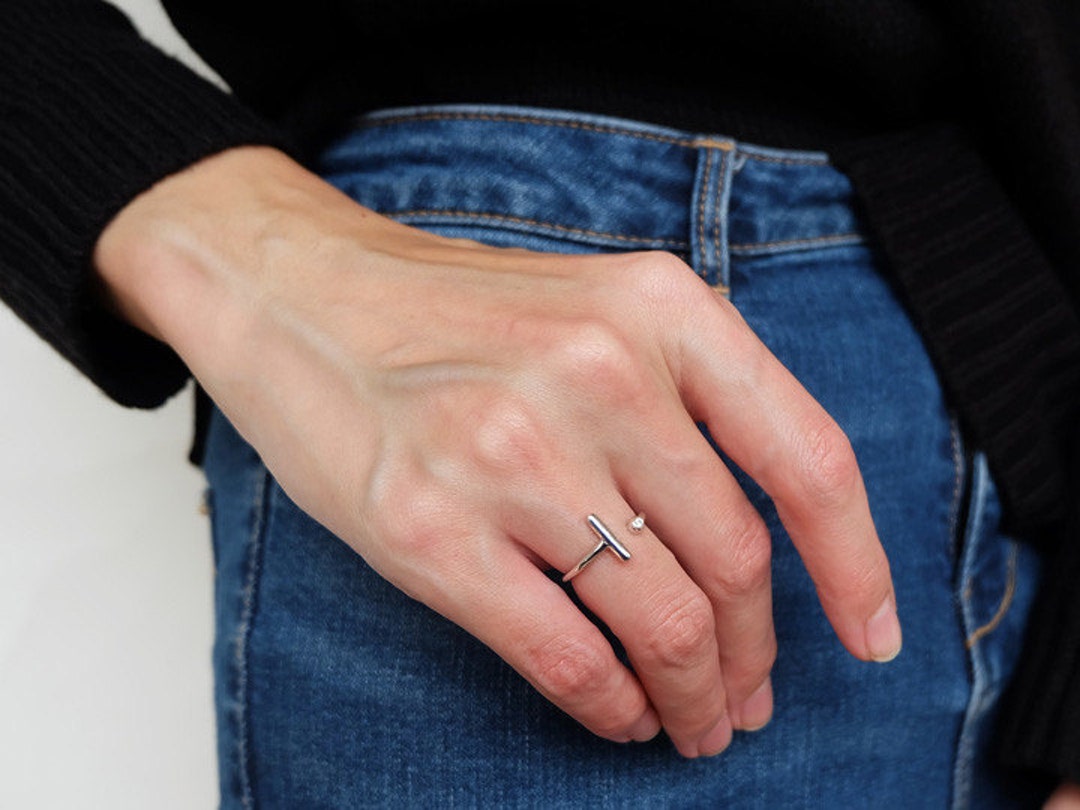Open Bar Ring, Silver Bar Ring, Minimalist Ring, Geometric Ring ...