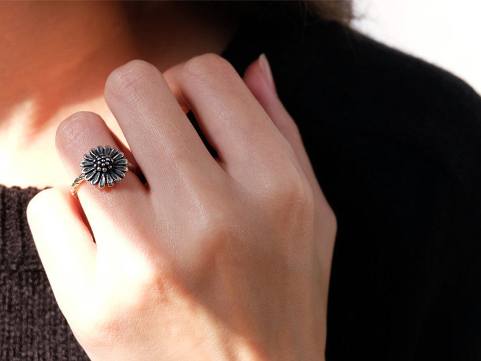 Sunflower Ring, Sterling Silver Ring, Sun Flower Ring, Flower Rings ...