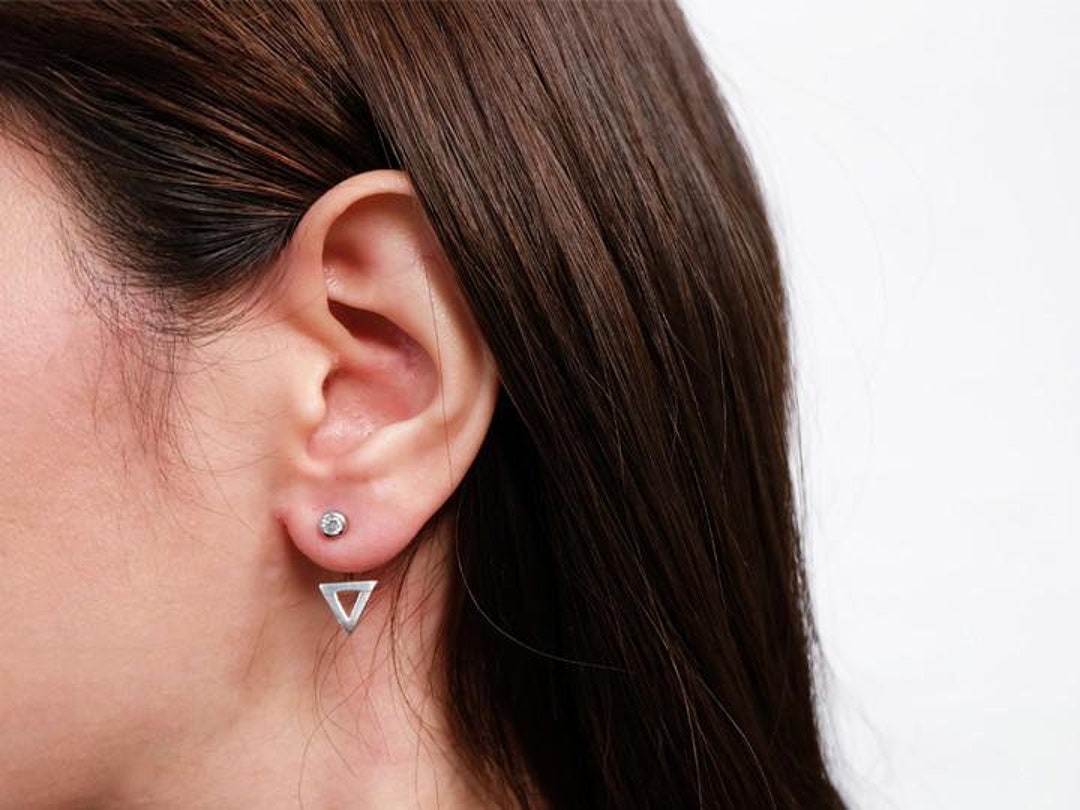 Two Way Triangle Earring, Triangle Earring, Ear Jacket Earrings, Ear ...