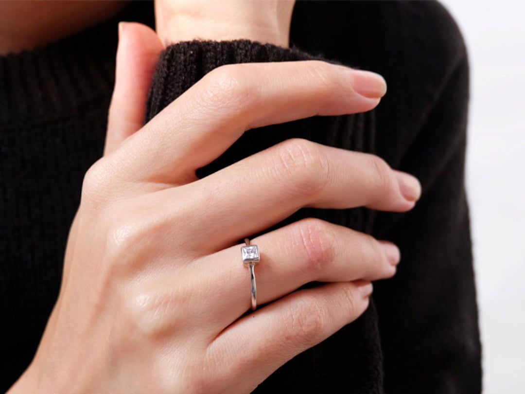 Classic Solitaire Square Ring, Solitaire Ring, Geometric Jewelry ...