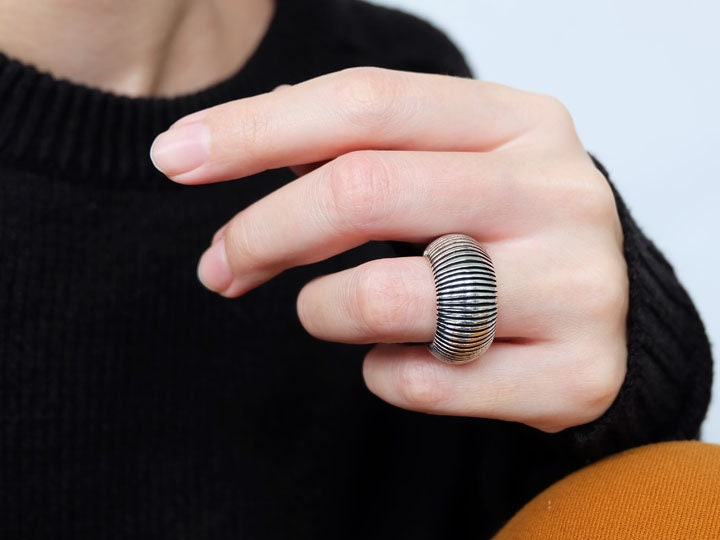 LINE DOME RING line ring oxidized ring silver ring | Etsy