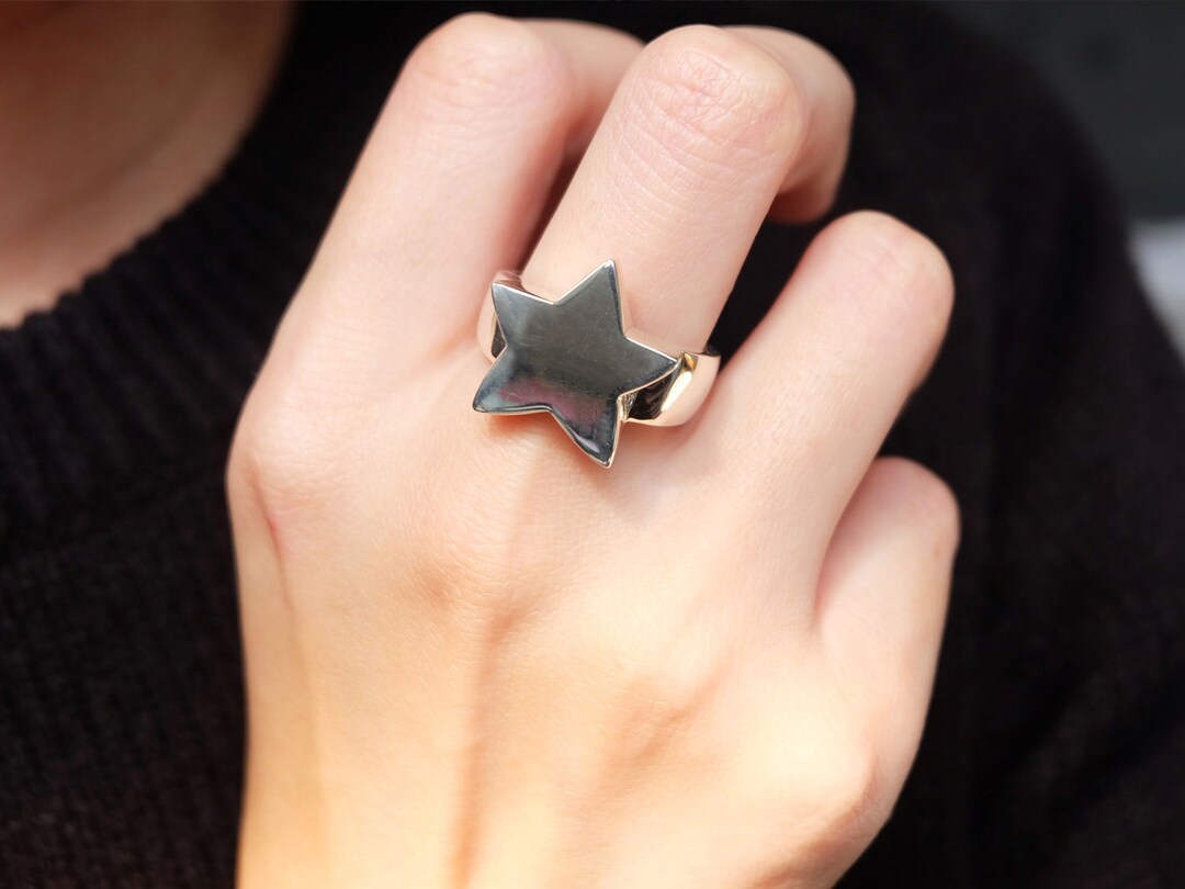 STAR SOLID RING, Silver Star Ring, Statement Ring, Star Ring, Chunky ...