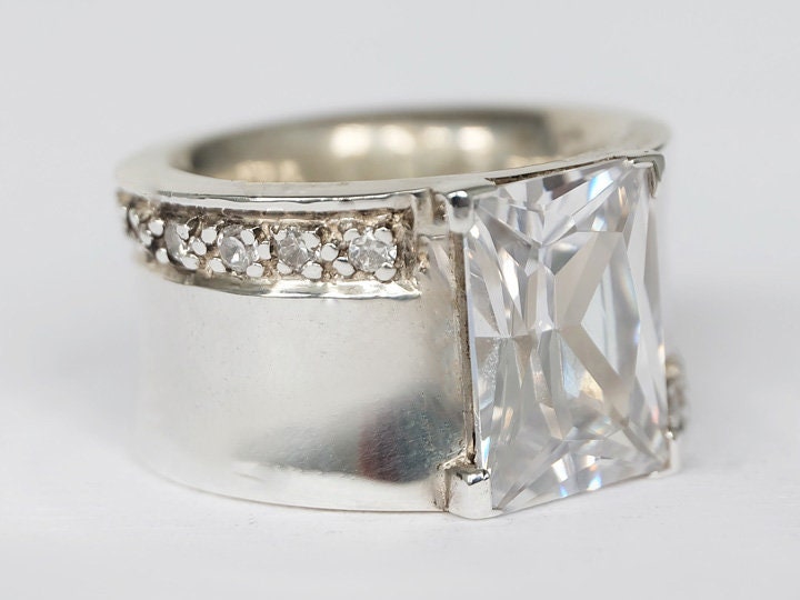 WIDE CZ RING Wide Sterling Silver Ring Wide Band Ring - Etsy