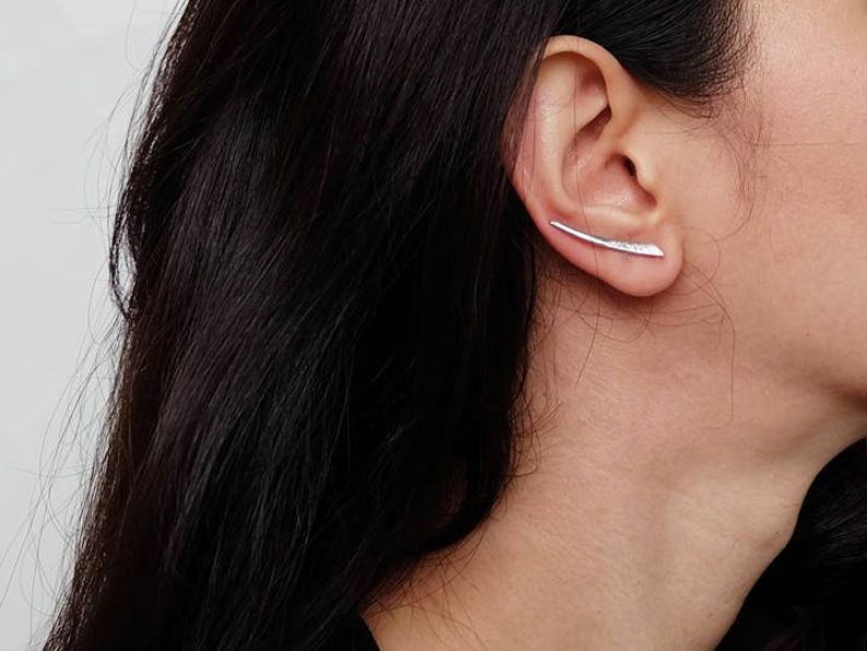 Long Bar Curved Earrings Ear Climber Earrings Long Ear | Etsy