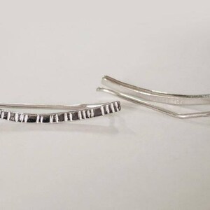 Bar Curved Earrings, Ear Climber Earrings, Long Ear Climber, Silver Ear ...