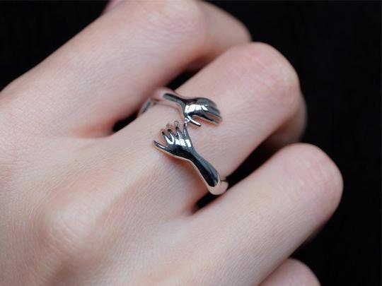 Hug ring hand ring hugging hands ring hold me tight | Etsy