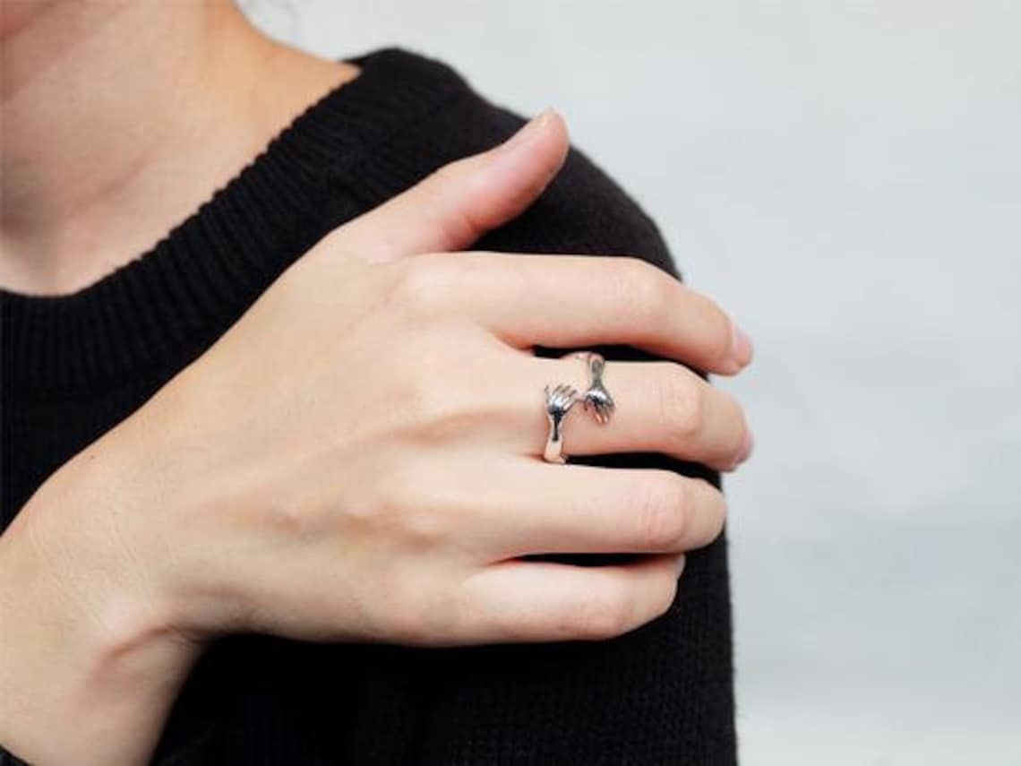 Hug ring hand ring hugging hands ring hold me tight | Etsy