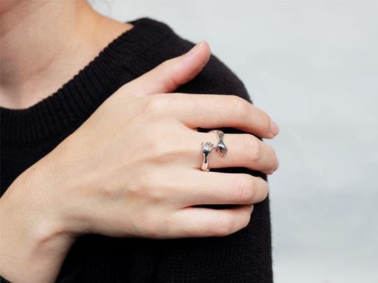 Hug ring hand ring hugging hands ring hold me tight | Etsy