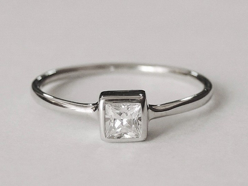 Classic Solitaire Square Ring Solitaire Ring Geometric - Etsy