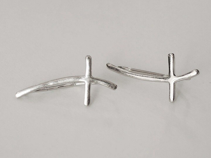 Sideway Cross Earrings, Minimalist Earring, Line Earrings, Silver Cross ...